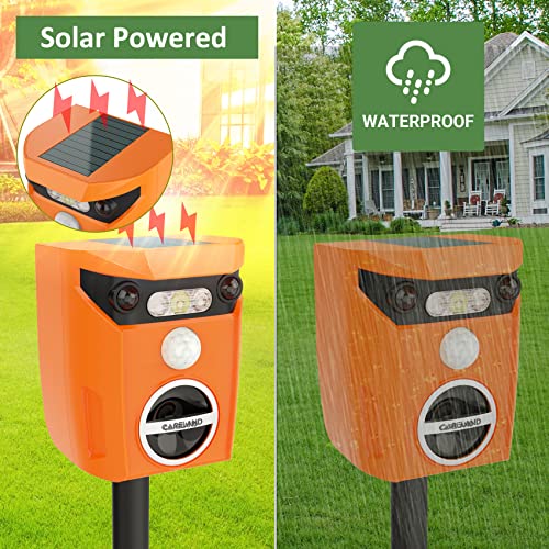 Careland Ultrasonic Deer Repellent Solar Animal Repeller Outdoor Cat Repellent Motion Activated with LED Flashing Light,Keep Animals Deer Raccoon Foxes Dogs Away from Lawn and Garden