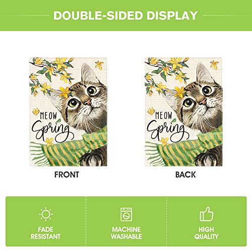 AVOIN colorlife Meow Spring Cat Garden Flag 12x18 Inch Double Sided Outside, Floral Seasonal Yard Outdoor Flag