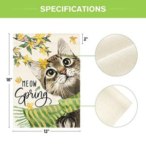 AVOIN colorlife Meow Spring Cat Garden Flag 12x18 Inch Double Sided Outside, Floral Seasonal Yard Outdoor Flag