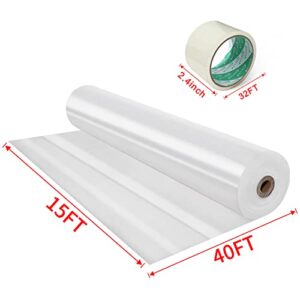 Doniks Clear Greenhouse Film Plastic Sheeting 6 Mil Thickness,Greenhouse Cover Polyethylene Plastic,5 Year UV Resistant Film Hoop Green15 x40ft,for Gardening, Farming, Agriculture, Garden