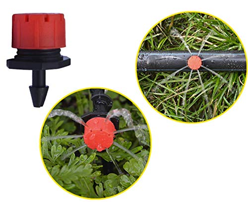 LASSUM 50PCS Adjustable Irrigation Drippers Sprinklers 1/4 Inch Emitters Drip Watering System for Vegetable Gardens, Flower beds, Lawn, Herbs Gardens