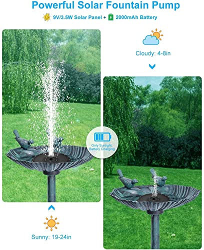 Yzert 3.5W Solar Fountain with White LED Light, Built-in Battery Bird Bath Fountains Solar Power with 4 Fixed Rods, Solar Fountain Pump for Bird Bath Pool, Pond,Outdoor and Garden