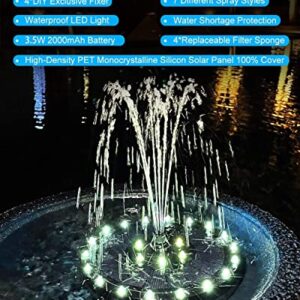 Yzert 3.5W Solar Fountain with White LED Light, Built-in Battery Bird Bath Fountains Solar Power with 4 Fixed Rods, Solar Fountain Pump for Bird Bath Pool, Pond,Outdoor and Garden