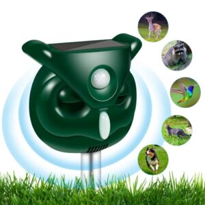 ultrasonic cat deterrent, outdoor 5 modes solar powered deterrent device with motion sensor and flashing light, ip44 waterproof device for garden, farm, yard, dogs, cats, birds and more