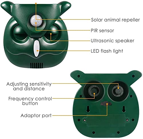 Ultrasonic Cat Deterrent, Outdoor 5 Modes Solar Powered Deterrent Device with Motion Sensor and Flashing Light, IP44 Waterproof Device for Garden, Farm, Yard, Dogs, Cats, Birds and More