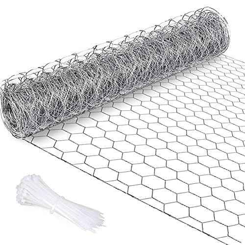 Chicken Wire Fencing 13.7 in x 108 in Hexagonal Galvanized Mesh Small Garden Wire Fence Kit & Wire Ties Floral Chicken Wire Roll for Crafts Rabbit Poultry