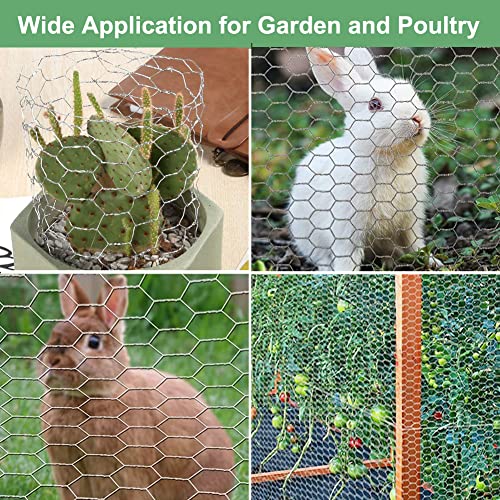 Chicken Wire Fencing 13.7 in x 108 in Hexagonal Galvanized Mesh Small Garden Wire Fence Kit & Wire Ties Floral Chicken Wire Roll for Crafts Rabbit Poultry