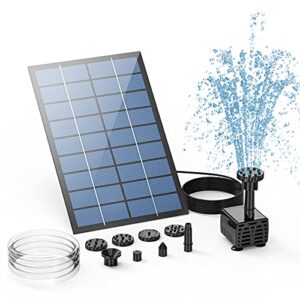 aisitin 2.5w solar fountain pump, diy outdoor solar water fountain pump with 6 nozzles and 4ft water pipe, solar powered pump for bird bath, ponds, garden and fish tank pond and other places