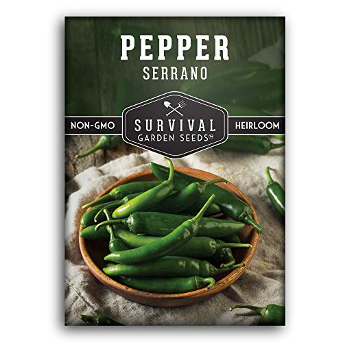 Survival Garden Seeds - Serrano Pepper Seed for Planting - Packet with Instructions to Plant and Grow Spicy Mexican Peppers in Your Home Vegetable Garden - Non-GMO Heirloom Variety