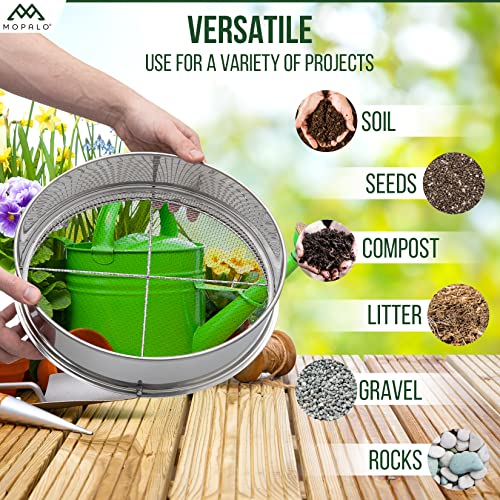 Mopalo 12" Soil Sieve Set with 4 Interchangeable Mesh Screens 1mm, 3mm, 5mm, and 7mm - Garden Sifter for Rocks, Seeds, Dirt, Compost and Potting Soil