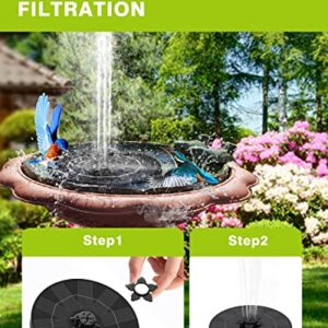 Xinhong Solar Bird Bath Fountains, Upgrade 3W Solar Powered Fountain Pump with 3 In 1 Rotation Nozzle, Free Standing Floating Solar Fountain Pump for Bird Bath, Fish Tank, Pond