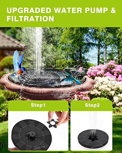 Xinhong Solar Bird Bath Fountains, Upgrade 3W Solar Powered Fountain Pump with 3 In 1 Rotation Nozzle, Free Standing Floating Solar Fountain Pump for Bird Bath, Fish Tank, Pond