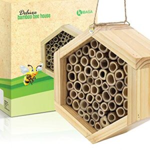 KIBAGA Mason Bee House - Handmade Natural Bamboo Bee Hive Attracts Peaceful Bee Pollinators to Enhance Your Garden's Productivity - The for Garden Lovers