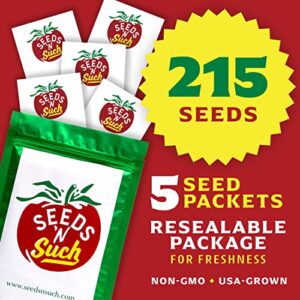 Seeds N Such 215 Hand Selected Cucumber Garden Seeds | Includes 5 Individually Packaged Seeds - Beit Alpha, Marketmore 76, Armenian, Saladmore Bush & Parisian Hybrid | Untreated & Non-GMO