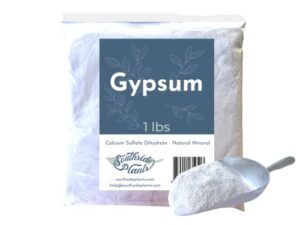 southside plants 1 lb gypsum – natural mineral calcium sulfate dihydrate powder – garden soil amendment fertilizer for lawns & plants – calcium sulfate soil conditioner – 100% water soluble 16 oz