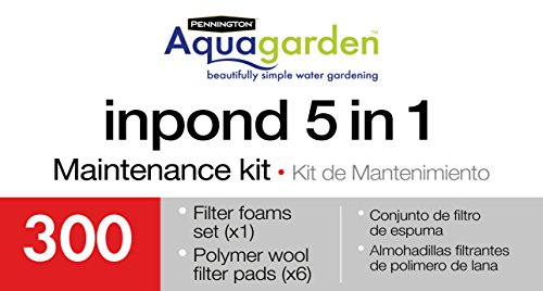 Pennington Aquagarden , Pond Filter for Ponds , Foam Filter Set , Polymer Wool Filter Pads , Pond Maintenance Kit , Suitable for Inpond 5 in 1 300 Gallon Model, White, Large (Fit 300)