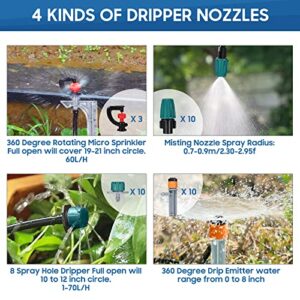 GOTGELIF Micro Drip Irrigation Kit,40+2m/138ft Garden Irrigation System with Adjustable Nozzle Sprinkler Sprayer&Dripper Automatic Patio Plant Watering Kit Misting Cooling System for Greenhouse, Lawn