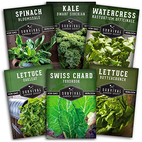 Hydroponics Vegetable Seed Collection for Planting - Watercress, Spinach, Siberian Kale, Swiss Chard, Buttercrunch, Oakleaf Lettuce Varieties to Grow Indoors Non-GMO Heirloom Survival Garden Seeds