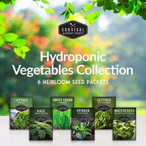 Hydroponics Vegetable Seed Collection for Planting - Watercress, Spinach, Siberian Kale, Swiss Chard, Buttercrunch, Oakleaf Lettuce Varieties to Grow Indoors Non-GMO Heirloom Survival Garden Seeds