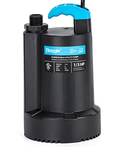 BOMGIE 1/3 HP Submersible Water Pump, 2250GPH Thermoplastic Sump Pump Portable Electric Utility Water Pump Removal for Pool Draining Basement Hot Tubs Garden Pool Cover Pond with 10ft Power Cord