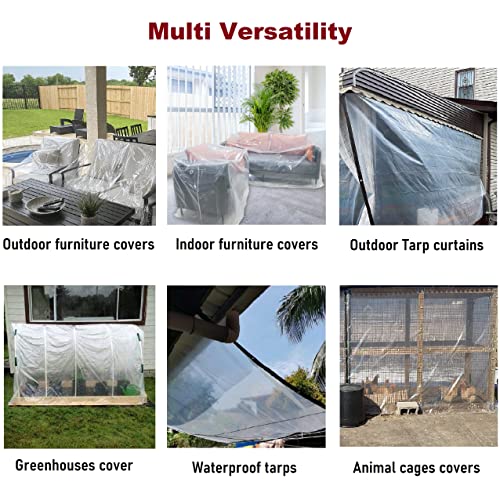 Abrotain Plastic Sheeting Drop Cloths Clear Tarp 6 mil Thick 6'6"x10' Waterproof Greenhouse Plastic Sheeting Polyethylene Film Covering Plastic Cover for Garden Plants Prevent Wind Rain and Snow