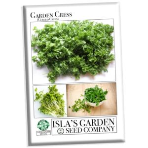 curled cress seeds for planting, aka “garden cress”, 500+ heirloom seeds per packet, (isla’s garden seeds), non gmo seeds, botanical name: lepidium sativum, great home herb garden gift