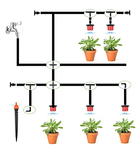 Dianrui 290PCS Drip Irrigation Fittings Kit, Barbed Connectors Parts 1/4'' Barbed Connectors Irrigation Fittings Kit for Garden Lawn Flower Pot Sprinkler Systems K1-042-set