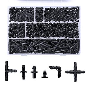 Dianrui 290PCS Drip Irrigation Fittings Kit, Barbed Connectors Parts 1/4'' Barbed Connectors Irrigation Fittings Kit for Garden Lawn Flower Pot Sprinkler Systems K1-042-set