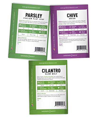 Culinary Herb Seeds For Planting Indoors and Outdoors 5 Herbs Seed Packets Including Basil, Cilantro, Chives, Oregano, and Parsley - Great for Kitchen Herb Garden Heirloom Herb Seeds - Gardners Basics