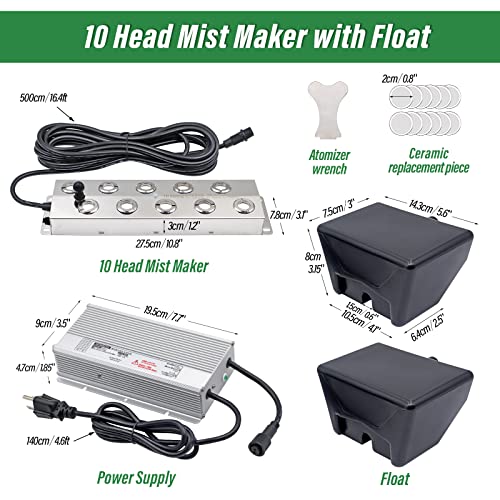 NAOEDEAH Ultrasonic Mist Maker Fogger Mushroom Fogger with Float 6 Head/8 Head/ 10 Head Mister Foggers Reptile Water Mister Pond Fogger Humidifier Supplies for Garden Greenhouse (10 Heads)