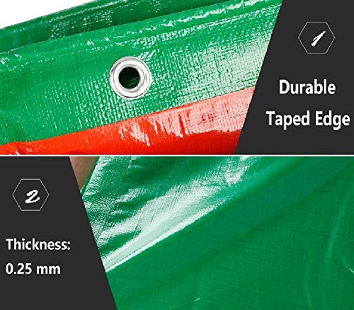 YGCBL Large Heavy Duty Tarpaulin,Tarps,Pe Braided Tarpaulin 190Gsm Garden Niture Cover Rainproof Cloth Home Seal Windproof Window Garden Plant Cover Keep Warm Film Camping Ground Sheet,Green Red,4X6M