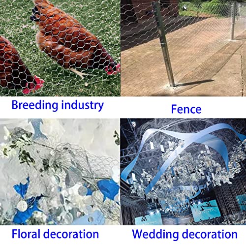 Qlvily Chicken Wire 13.7" x 393.7" Poultry Wire Netting, Hexagonal Galvanized Mesh Garden Fence Barrier, Pet/Rabbit/Chicken Wire Fencing, with 100 PCS Cable Zip Ties