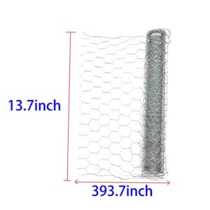 Qlvily Chicken Wire 13.7" x 393.7" Poultry Wire Netting, Hexagonal Galvanized Mesh Garden Fence Barrier, Pet/Rabbit/Chicken Wire Fencing, with 100 PCS Cable Zip Ties