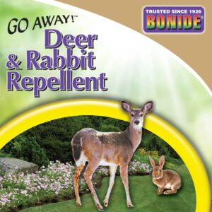 Bonide Go Away! Deer & Rabbit Repellent Granules, 3 lb. Ready-to-Use, Deter Deer from Garden, Flowers & Plants