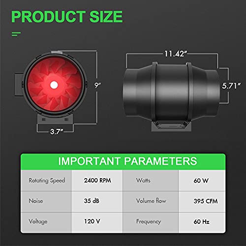 iPower 6 Inch 395 CFM Inline Duct Ventilation Fan with Variable Speed Controller HVAC Blower for Hydroponics/Grow Tent/Indoor Garden