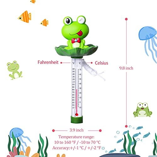 Doli Yearning Floating Swimming Pool Thermometer, Pond Water Thermometer with String, Baby Pool Thermometer, Shatter Resistant, for Outdoor & Indoor Swimming Pools, Spas, Hot Tubs Frog