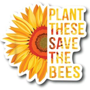 Plant These Save The Bees Honeybee 5 Inch Waterproof Sticker Décor Garden Honeycomb Bumble Dandelion Queen Honey Yard Spring Summer Butterfly Wildflower Honeybee Pollinator Indoor Outdoor Rock CS1458-2PK