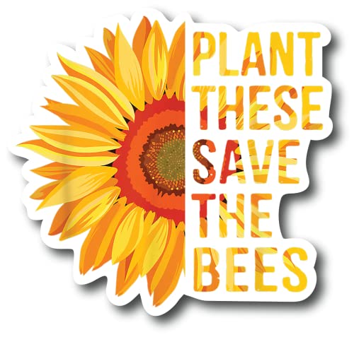 Plant These Save The Bees Honeybee 5 Inch Waterproof Sticker Décor Garden Honeycomb Bumble Dandelion Queen Honey Yard Spring Summer Butterfly Wildflower Honeybee Pollinator Indoor Outdoor Rock CS1458-2PK