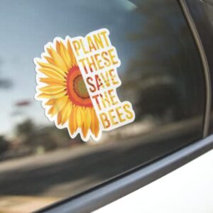 Plant These Save The Bees Honeybee 5 Inch Waterproof Sticker Décor Garden Honeycomb Bumble Dandelion Queen Honey Yard Spring Summer Butterfly Wildflower Honeybee Pollinator Indoor Outdoor Rock CS1458-2PK