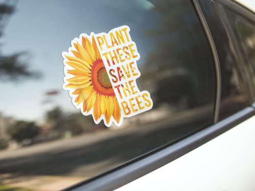 Plant These Save The Bees Honeybee 5 Inch Waterproof Sticker Décor Garden Honeycomb Bumble Dandelion Queen Honey Yard Spring Summer Butterfly Wildflower Honeybee Pollinator Indoor Outdoor Rock CS1458-2PK