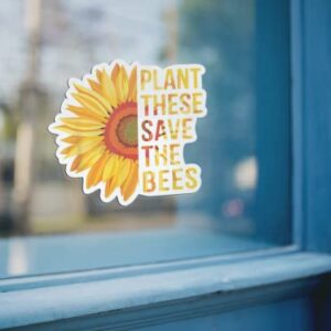 Plant These Save The Bees Honeybee 5 Inch Waterproof Sticker Décor Garden Honeycomb Bumble Dandelion Queen Honey Yard Spring Summer Butterfly Wildflower Honeybee Pollinator Indoor Outdoor Rock CS1458-2PK