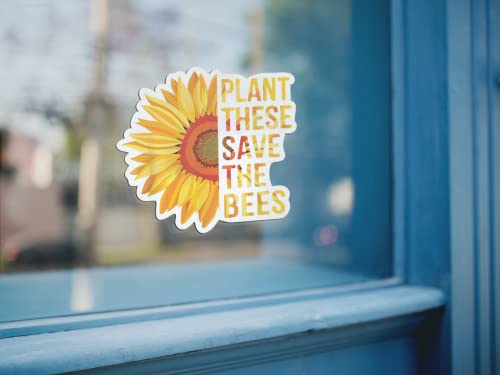 Plant These Save The Bees Honeybee 5 Inch Waterproof Sticker Décor Garden Honeycomb Bumble Dandelion Queen Honey Yard Spring Summer Butterfly Wildflower Honeybee Pollinator Indoor Outdoor Rock CS1458-2PK