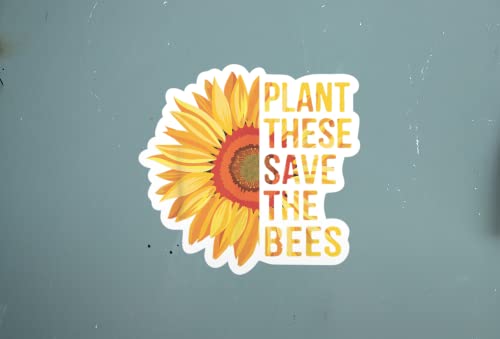 Plant These Save The Bees Honeybee 5 Inch Waterproof Sticker Décor Garden Honeycomb Bumble Dandelion Queen Honey Yard Spring Summer Butterfly Wildflower Honeybee Pollinator Indoor Outdoor Rock CS1458-2PK