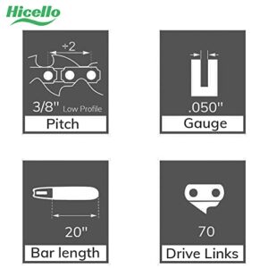 Hicello 20" Chainsaw Chain 3/8" LP .050 Gauge 70DL Saw Chain Blade for Wood Cutting Chiansaw Parts Garden Tools