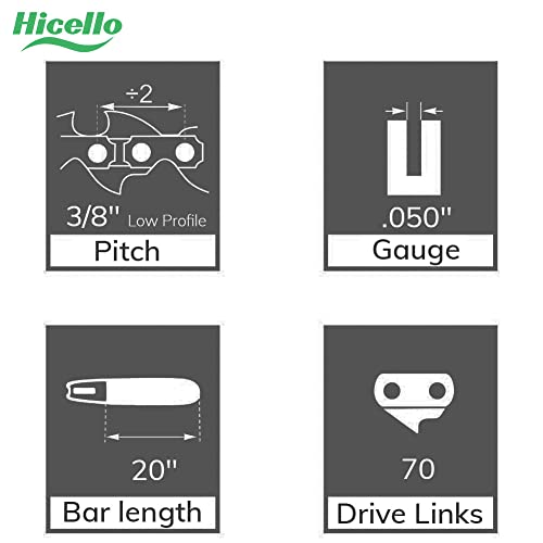 Hicello 20" Chainsaw Chain 3/8" LP .050 Gauge 70DL Saw Chain Blade for Wood Cutting Chiansaw Parts Garden Tools