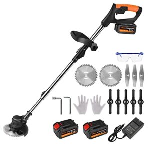 weed wacker, electric weed wacker cordless trimmer, retractable and foldable home weed eater brush cutter, portable battery power rechargeable handheld lawn mower for lawn, yard, garden