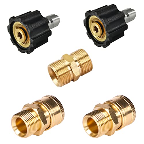 YAMATIC Pressure Washer Adapter Set Quick Connect Kit, M22-14mm to 3/8" Quick Connectors, 5000 PSI Pressure Couplers Fittings for a Pressure Washer, Hose, and Gun - 5 PCS