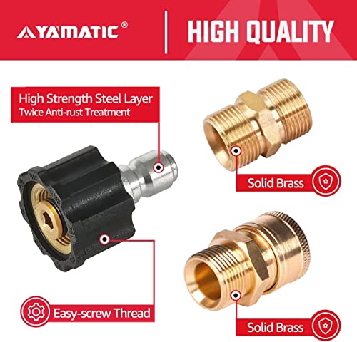 YAMATIC Pressure Washer Adapter Set Quick Connect Kit, M22-14mm to 3/8" Quick Connectors, 5000 PSI Pressure Couplers Fittings for a Pressure Washer, Hose, and Gun - 5 PCS