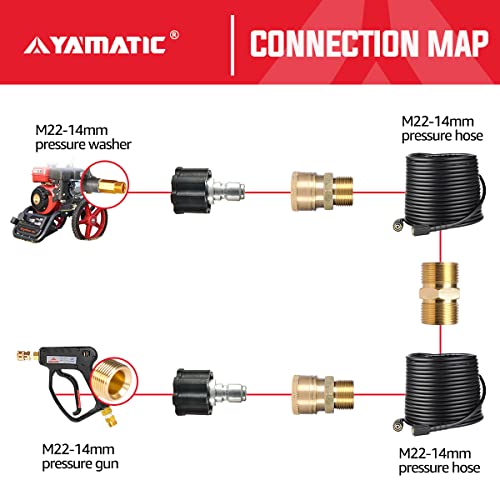 YAMATIC Pressure Washer Adapter Set Quick Connect Kit, M22-14mm to 3/8" Quick Connectors, 5000 PSI Pressure Couplers Fittings for a Pressure Washer, Hose, and Gun - 5 PCS