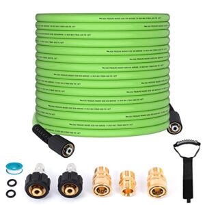 pressure washer hose 50 ft 1/4”, 4000 psi kink resistant high pressure replacement hose m22 14mm thread, flexible extension hose with 3/8 quick connect adapters for power washing